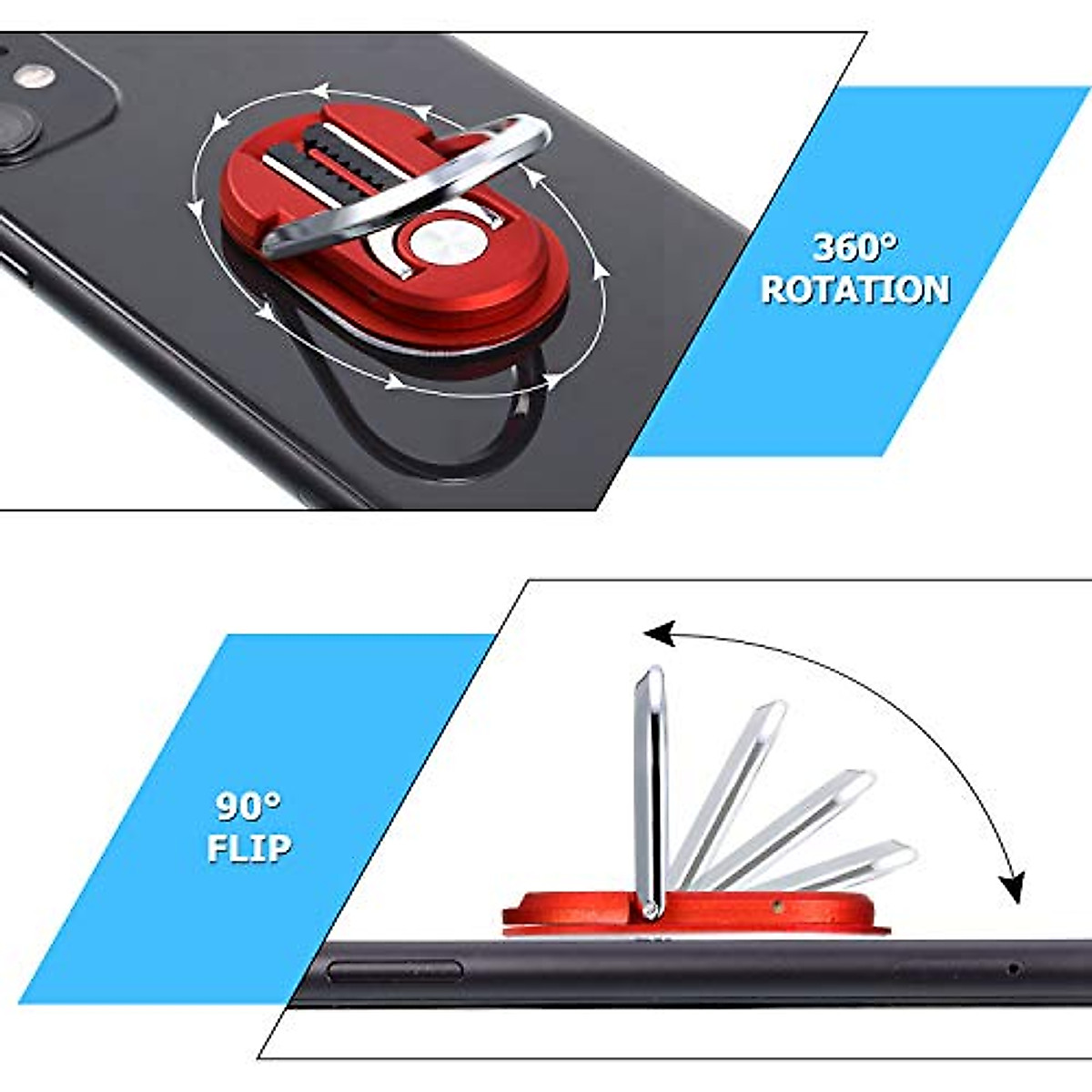 6 Pieces 3-in-1 Multipurpose Mobile Phone Bracket Holder 360 Degree Rotation Cell Phone Ring Stand for Car Home, 5 Colors