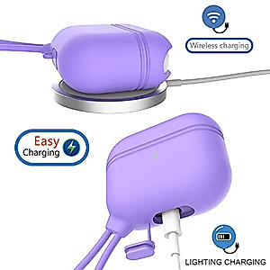 AirPods 3rd Generation case Waterproof and Anti-Lost case with Silicone Lanyard. Wireless Charging, LED Light Visible (Purple)