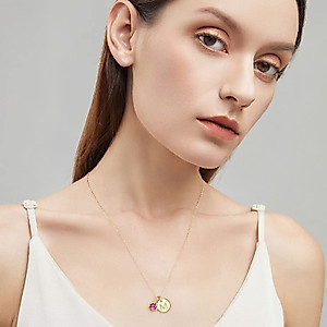 Hidepoo Initial Birthstone Necklace for Women Gifts, Gold Disc Initial A Necklace Alexandrite Birthstone Disc Initial Birthstone Necklace June Birthstone Jewelry for Women