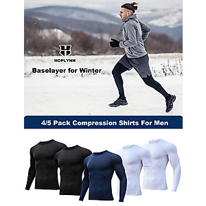 HOPLYNN 5 Pack Workout Compression Shirts Men Long/Short Sleeve Rash Guard Athletic Undershirt Gear T Shirt for Sports 2 Black 2 White 1 Blue S