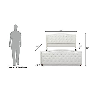 Jennifer Taylor Home Marcella Upholstered Shelter Headboard Bed Set, King, Antique White Polyester