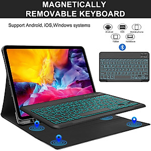 FARYODI for New iPad Air 13 Inch Keyboard Case M2 (2024), iPad Pro 12.9 (2022/2021, 6th/5th/4th Gen), 7 Color Backlit, Wireless Detachable Keyboard, Smart Folio Cover with Pencil Holder,Black