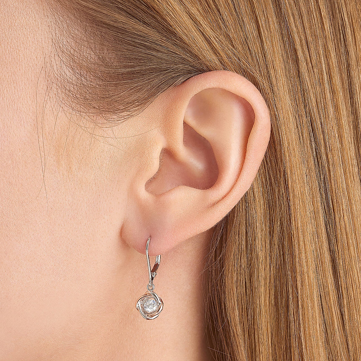 MORGAN & PAIGE Round Halo Drop Earrings for Women - 925 Sterling Silver, Premium Rhodium Plated with Dancing Solitaire Cubic Zirconia - Lightweight, Small Dangle Earring Design