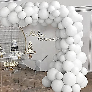 Matte White Party Latex Balloons,100 Pcs 12/10/5 Inch Matte White Balloons Different Sizes, Matte White Balloon Garland Arch Kit for Birthday Party Decorations Wedding Bridal Gender Reveal Baby Shower