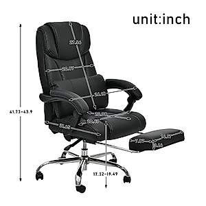 RINDOW Office Chair PU Leather/Double Cushion/Support pad and Foot stools, Comfortable Seats, Adjustable Chairs, Easy Assembly, Black