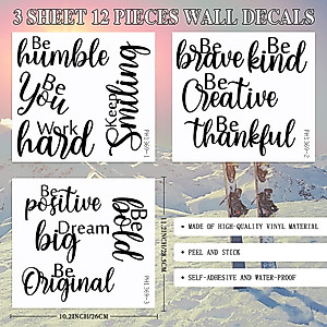 12 Pieces Vinyl Wall Quotes Stickers Inspirational Wall Decals Inspirational Saying Home Decals for Walls Peel Stick Motivational Decor Wall Sticker for Office Classroom Teen Dorm (Fresh Style)