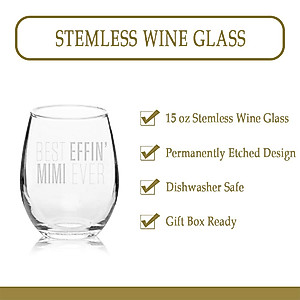 Veracco Stemless Wine Glass Best Effin' Mimi Ever (Clear, Glass)