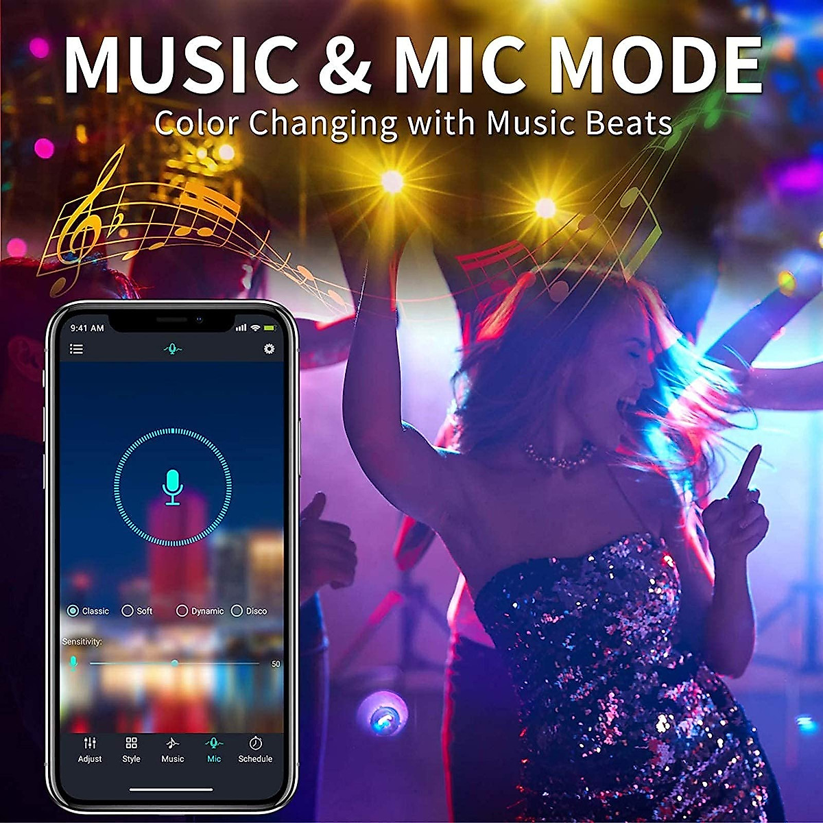 LED Lights for Bedroom Bluetooth 65.6ft,2 Rolls of 32.8ft,Miheal Smart LED Strip Lights Sync to Music Color Changing Lights 5050 RGB with APP Control,Remote for Room(White Band)