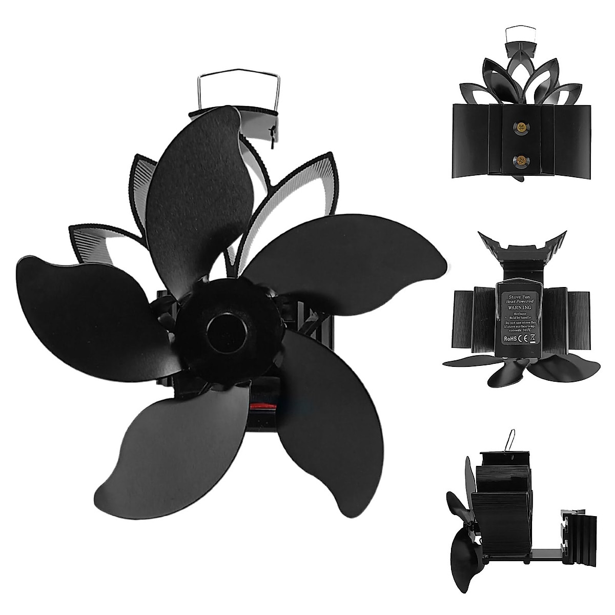KSIEE Heat Powered Stove Fan, Heat Powered Stove Fan, 5 Blade, Eco Thermoelectric Fan Non Electric Wood Burning Stove Fan for Fireplace Wood
