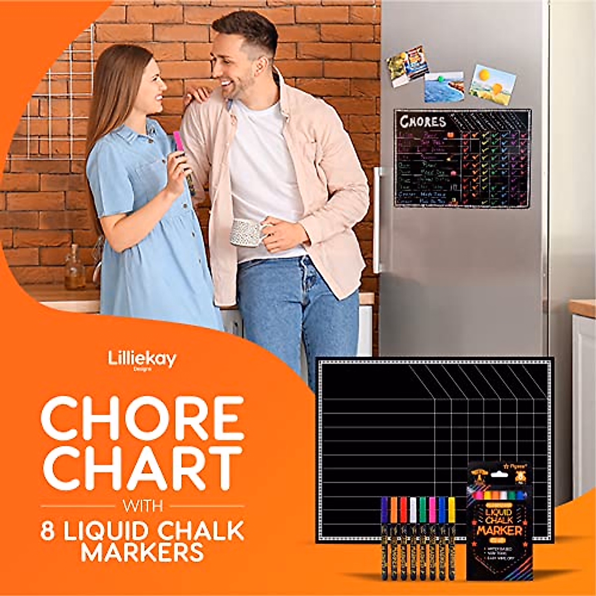 Chore Board | with 8 Pack Vibrant Liquid Chalk Markers | 12x17 Magnetic Dry Erase Chore Chart Reward Chart for Kids and Adults | Chore Chart for Kids Multiple Kids