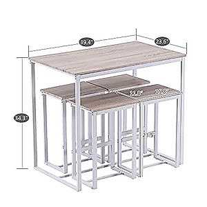 SSLine 5-Piece Bar Table and Chair Set,Modern Industrial Pub Bar Dining Table Set Wood Kitchen Table Set,Counter Height Dining Set with 4 Stools (Oak White)