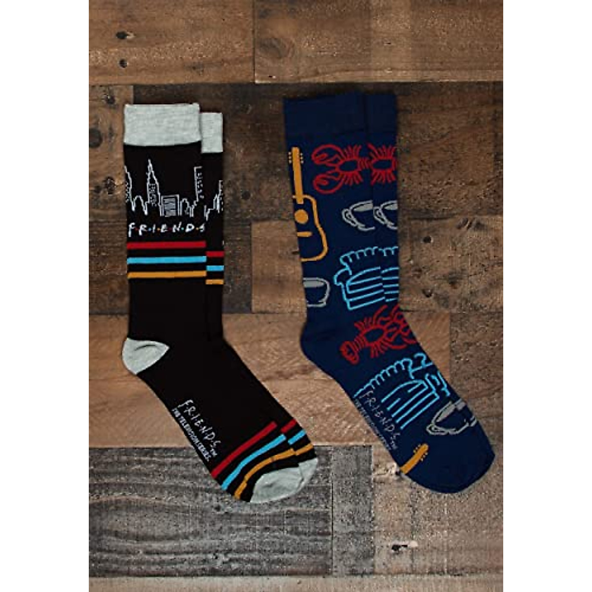 Hyp Friends TV Show All Over Print and Striped Pattern Men's Crew Socks 2 Pair Pack
