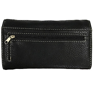 Zelris Peacock Butterfly Floral Embroidery Crossbody Trifold Wallet (Black)