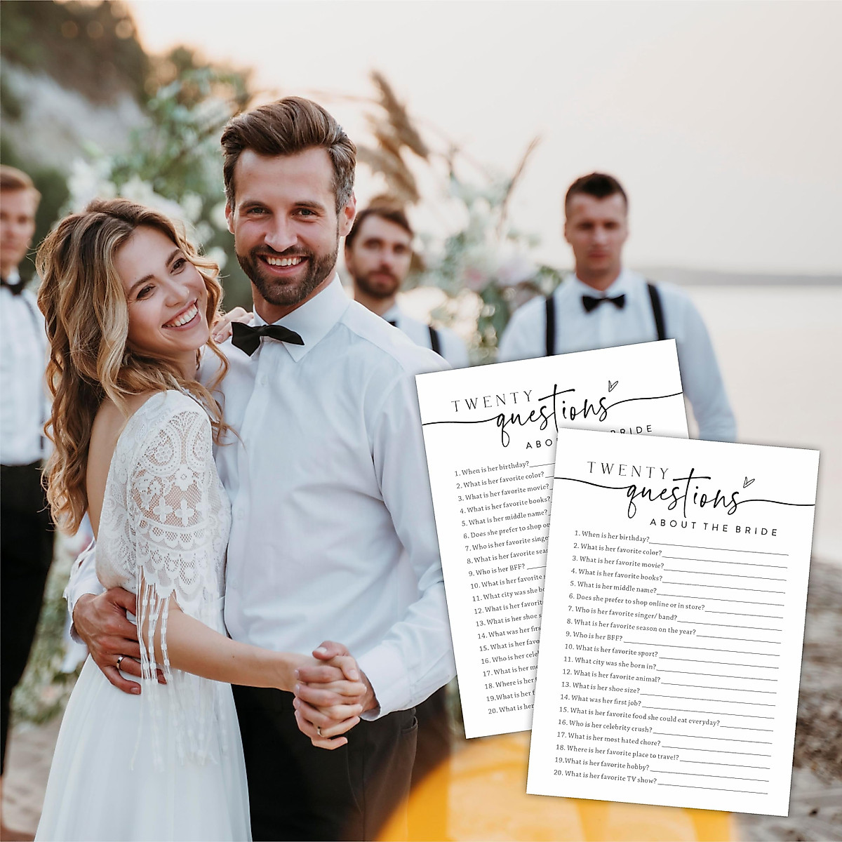 Minimalism Bridal Shower Game Cards, Twenty Questions About The Bride, Double-Sided Wedding Party Game Cards For 30 Guests, Engagement Party Activities, Newlyweds Party Decoration & Supplies - A05