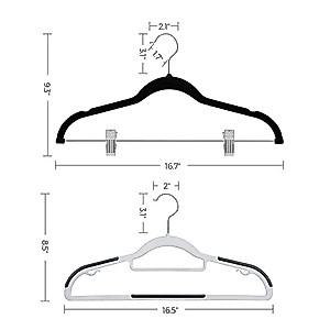 SONGMICS 50-Pack Hangers and 30 Pants Hangers Bundle, Non-Slip Hangers for Closet Organization, Adjustable Clips, for Shirts, Skirts, Pants, 360° Swivel Hook, Gray and Black UCRP20G50 and UCRF12B30