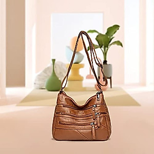 harayaa Retro Crossbody Bag for Women Shoulder Bag Soft PU Leather Handbags Purses multiple pocket Tote Bag, Brown
