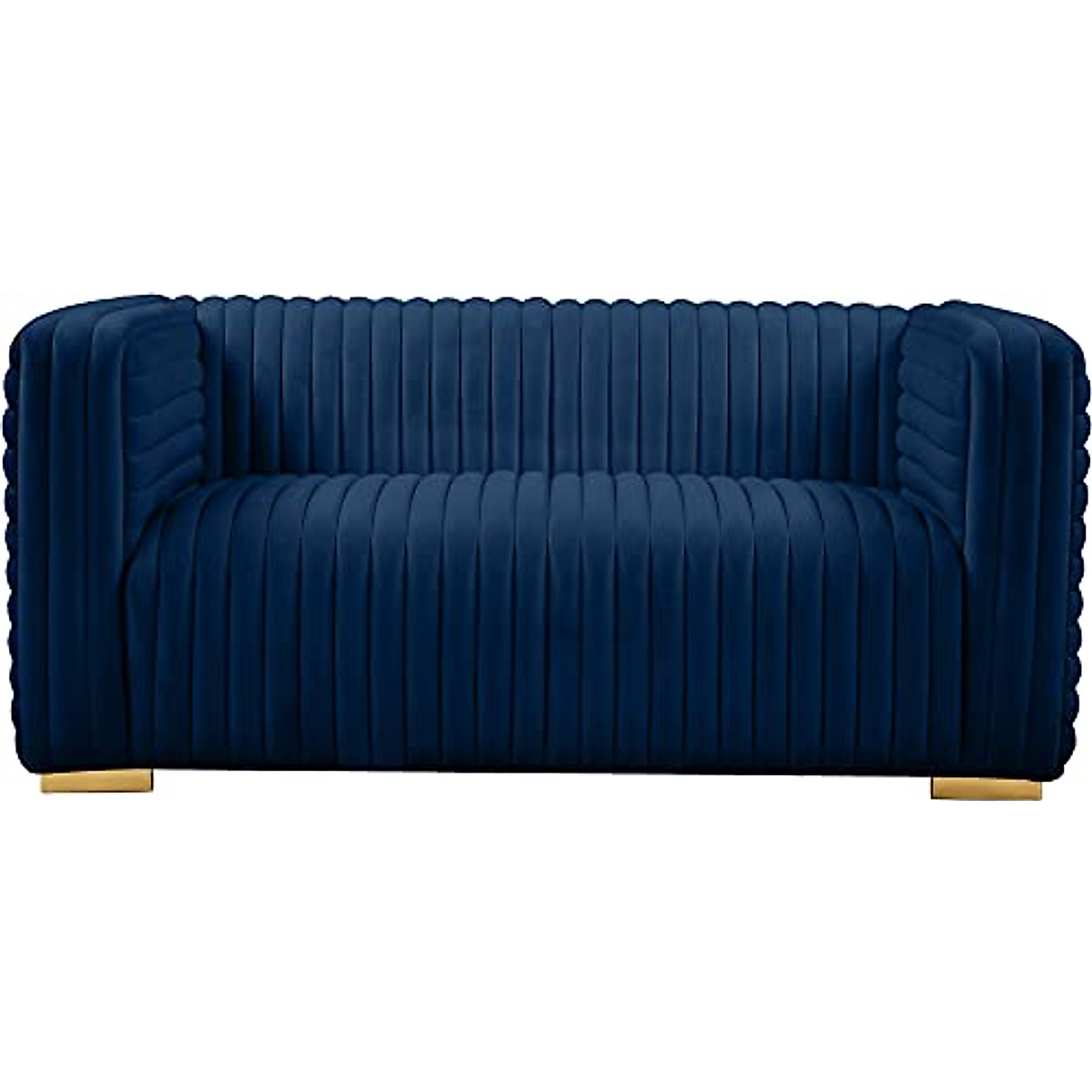 Meridian Furniture 640Navy-L Ravish Collection Modern | Contemporary Velvet Upholstered Loveseat with Deep Channel Tufting + Both Gold & Chrome Legs Included