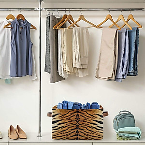 Animal Tiger Leopard Print Storage Basket Bin Large Fabric Toys Storage Cube Box with Handles Collapsible Closet Shelf Cloth Organizer Basket for Nursery Bedroom