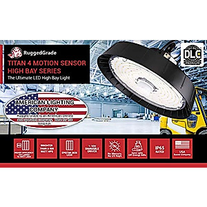 RuggedGrade Titan IV Series Motion Sensor 35,000 Lumen LED High Bay Light - 240 Watt LED High Bay Lighting UFO LED Light - Ultra Efficient 145 Lumens to watt - 5000K - DLC 5.1 Premium - Rugged Grade