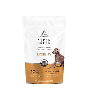 Aspen Green USDA Certified Organic Hemp Hip and Joint Chews for Dogs (Mobility) - Soft Dog Joint Supplement - (10mg Organic Hemp per 4g Chew - 30 Hemp Treats for Dogs per Bag) - Peanut Butter Flavor