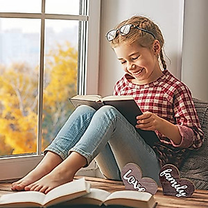 Jetec 2 Pieces Love Family Heart Wooden Sign Heart Shaped Wooden Decoration Rustic Table Sign Wooden Heart Table Centerpiece for Home Kitchen Living Room Bedroom Office Table Decor