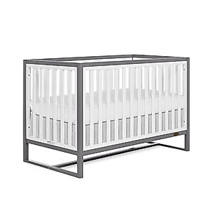 Dream On Me Arlo 5-in-1 Convertible Crib in Steel Grey and White, JPMA Certified, 3 Mattress Height Settings, Non-Toxic Finish, Made of Sustainable and Sturdy Pinewood