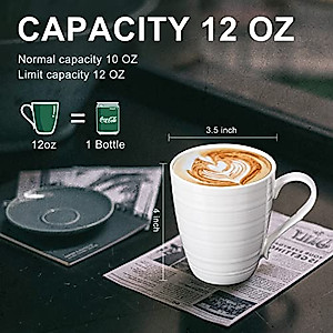 Vidalenta Coffee Mugs Set of 6, 12 oz Ceramic Coffee Cups White Coffee Mugs Latte Mugs, Tea Cups Drinking Cups for Cocoa or Hot Chocolate, Microwave & Dishwasher Safe