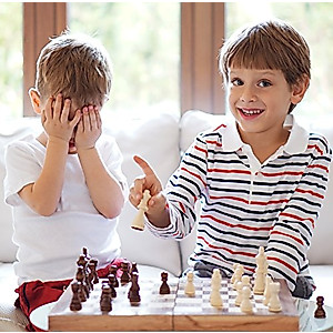 Wooden Chess Set for Kids and Adults - 15 Staunton Chess Set - Large Folding Chess Board Game Sets - Storage for Pieces | Wood Pawns - Unique E-Book for Beginner - 2 Extra Queens