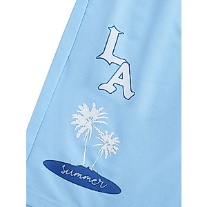 GORGLITTER Men's Letter Graphic Track Shorts Drawstring Waist Summer Workout Shorts Blue Small