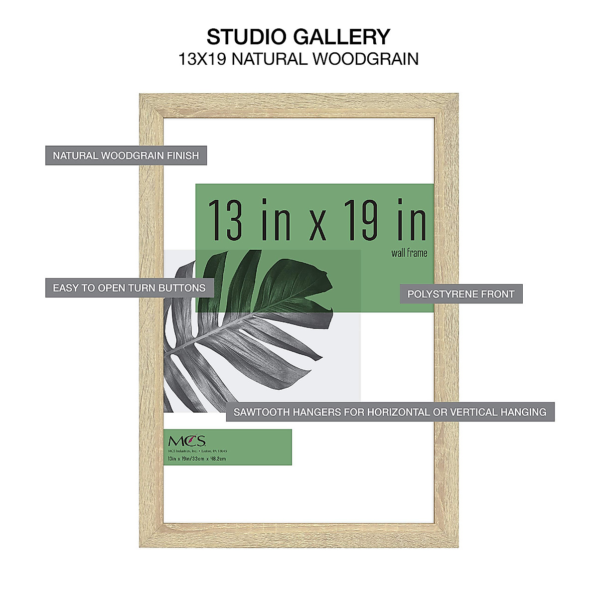 MCS Studio Gallery 13x19 Picture Frame Natural Woodgrain, Rectangle Photo Frame for Photos, Posters & Art Prints (1-Pack)