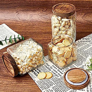 Gerrii 5 Pcs Vintage Glass Food Storage Containers 17/24/34 oz Glass Jar with Lid Begonia Pattern Glass Airtight Candy Jar Food Jars Canisters for Kitchen Counter Pantry Coffee Tea Beans (Square)