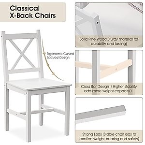 Alohappy Dining Table Set for 4, 5 Piece Kitchen Table Set with 4 Chairs Pine Wood Dining Table Rectangle Breakfast Table and Chairs for Small Space, Space-Saving & Easy Assembly (White)
