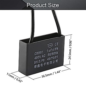 Fielect 2pcs CBB61 Run Capacitor 450V AC 1uF 2 Wires Metallized Polypropylene Film Capacitors for Ceiling Fan