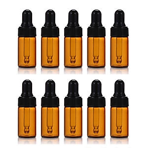 ELFENSTALL- 10pcs 10ml 1/3oz Amber Mini Glass Bottle Amber Sample Vial Small Essential Oil Bottle with Glass Eye Dropper Refillable Containers + 1pc Glass Clean Cloth + 1pc 3ml Dropper