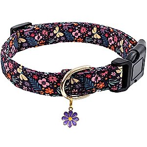 Faygarsle Cotton Designer Dogs Collar Cute Flower Dog Collars for Girl Female Small Medium Large Dogs with Purple Flower Charms S