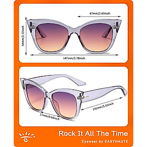 EASYHAUTE Cat Eye Sunglasses for Women, Premium Retro Sun Glasses Fashion Style with UV400 Protection, Trendy Frame (Grey/Purple Gradient Yellow)