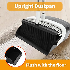 Upgrade Large Broom and Dustpan, Broom and Dustpan Set, Heavy Duty Dust Pan with 55" Long Handle Upright Dustpan Broom Set, Broom for Indoor Outdoor Garage Kitchen Room Office Lobby Use (Black)