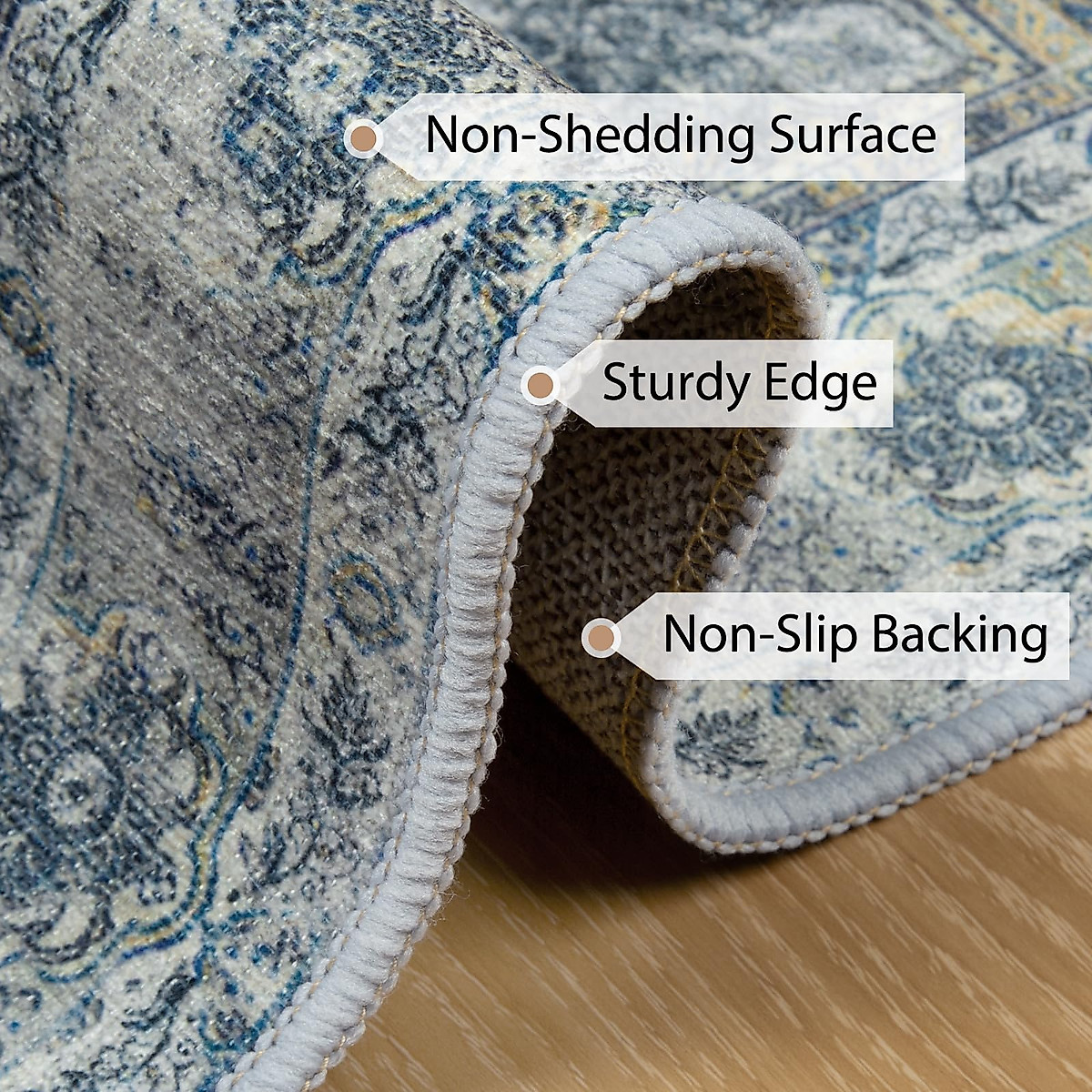 BESTSWEETIE 8x10 Area Rugs Machine Washable No Pile Non Slip Vintage Rugs for Living Room&Bedroom&Dinning Room Bohemian Distressed Carpet Indoor,Blue