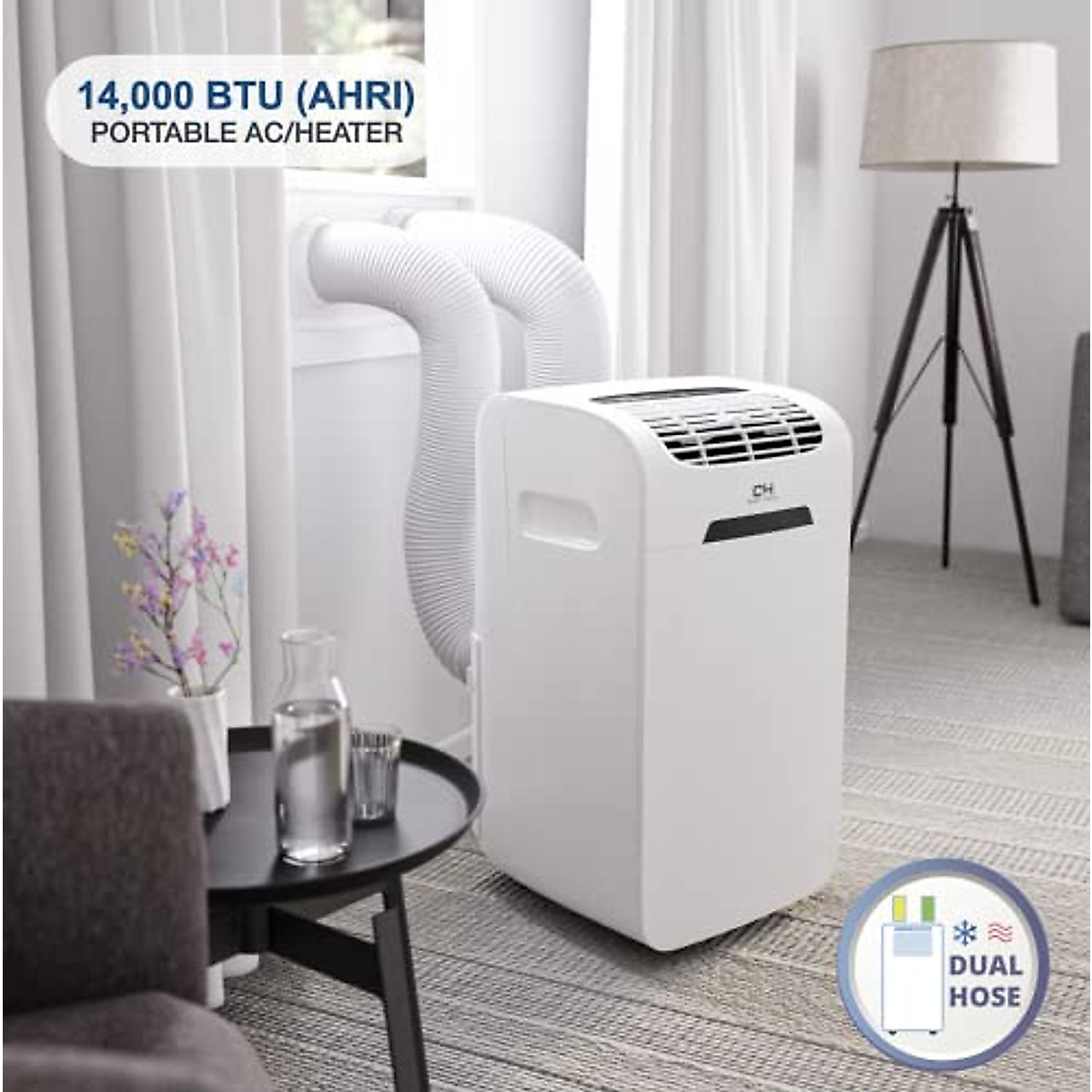 Cooper & Hunter 14,000 BTU 115V Dual Hose Heat Pump Portable Air Conditioner and Heater Including Remote Controller
