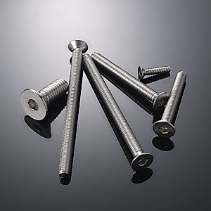 M6-1.0 x 75mm 304 Stainless Steel 18-8 (A2-70) Flat Head Screws, Countersunk Bolts Allen Hex Drive Socket Cap Screws, Fully Threaded, 20-Pack