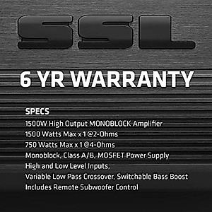 Sound Storm Laboratories CG1501M Monoblock Car Amplifier - 1500 Watts, 2/4 Ohm Stable, Class A/B, Mosfet Power Supply, Great for Car Subwoofers