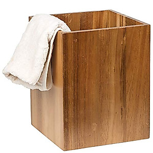 Creative Home 63070 Solid Acacia Wood Square Waste Basket Recycle Bin, Trash Can, Natural Finish