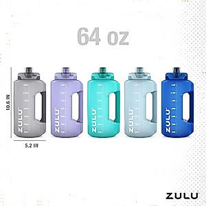ZULU Goals 64oz Large Half Gallon Jug Water Bottle with Motivational Time Marker, Covered Straw Spout and Carrying Handle, Perfect for Gym, Home, and Sports, Royal Blue
