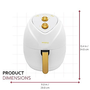 Holstein Housewares 4.8QT Air Fryer - Convenient and User Friendly with Optimal Cooking Functions to Fry, Bake, Grill and Roast, White and Gold Color. Golden Elegance