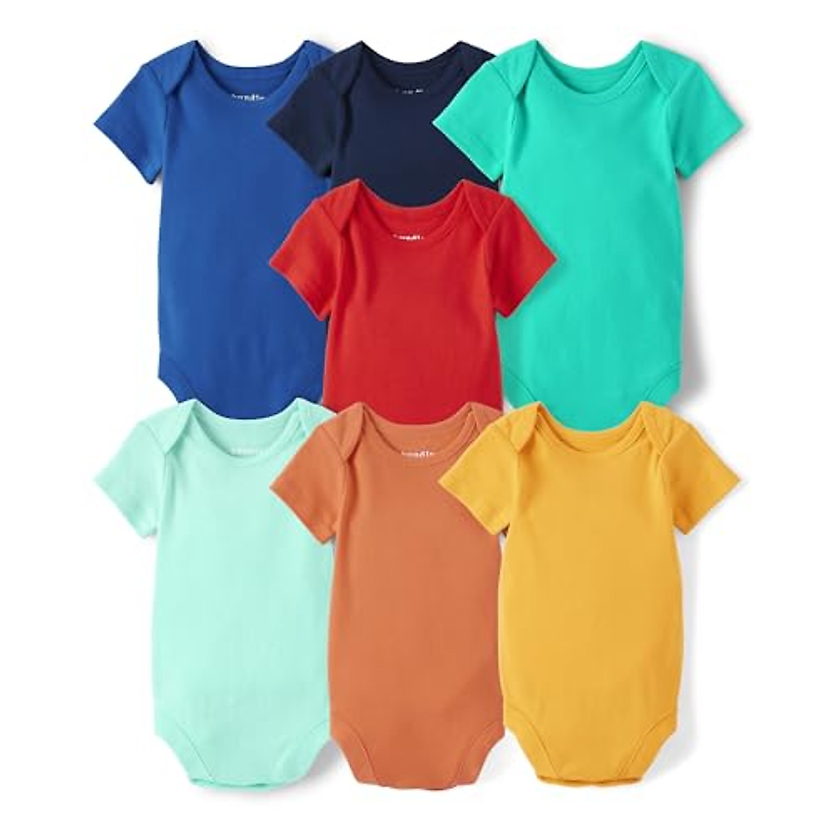 The Children's Place Baby and Newborn Short Sleeve Cotton Variety Pack Bodysuits, Rainbow 7-Pack, 3-6 Months