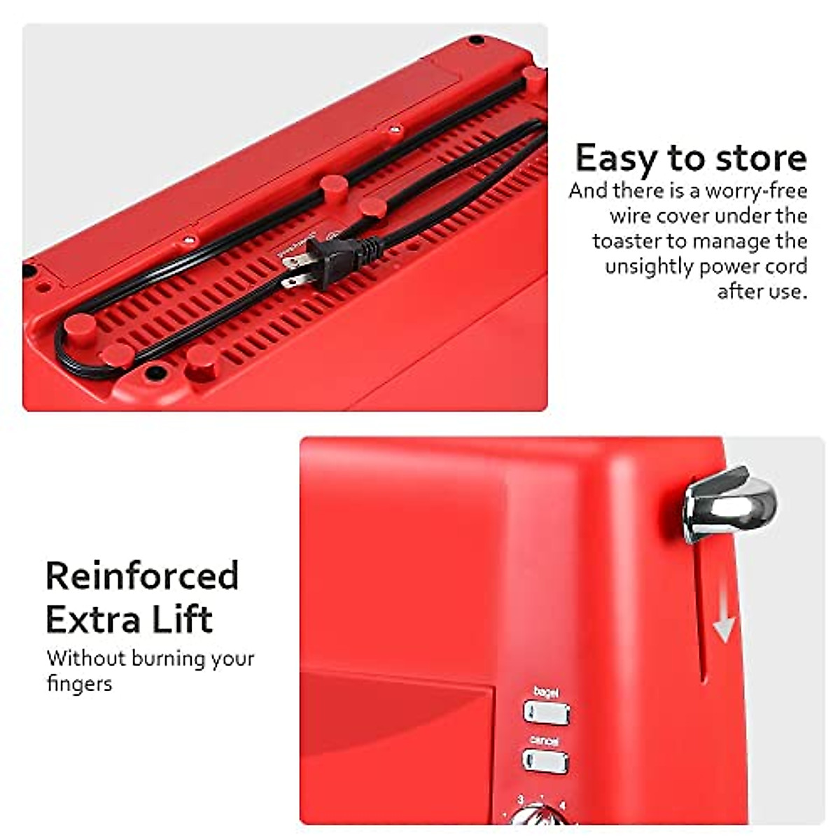 prepAmeal Long Slot Toaster 2 Slice Toaster with 6 Shade Settings, Bagel / Cancel, Extra Wide Slots, Removable Crumb Tray, for Bagels, Waffles, Breads, Puff Pastry, Snacks (2-Slice, Red)