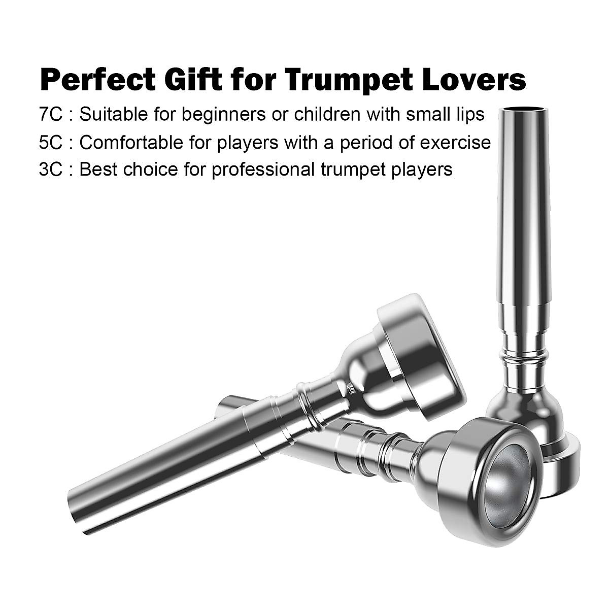 Silver Trumpet Mouthpiece 7C 5C 3C Trumpet Mouthpiece Set with Box Cleaning Cloth Compatible with Yamaha Bach Conn King Musical Instruments for Beginners and Professional Players 3Pack