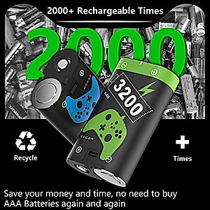 4 Pack 3200mAH Rechargeable Battery Packs with Charger Dock USB Charger Station for Xbox One Controller Xbox Series X|S, Xbox One S/One X/One Elite