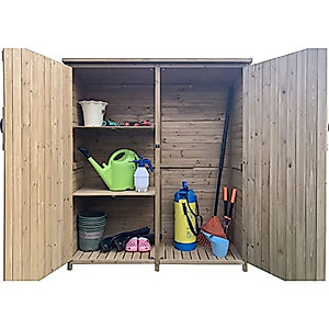 Hanover Outdoor Durable Double Door Wooden Shed for Tools and Garden Supplies with Shelf and Locking Latch, 36 Cu.Ft. Capacity (4.4' x 5' x 1.6'), Outdoor Storage for Backyard with Waterproof Roof