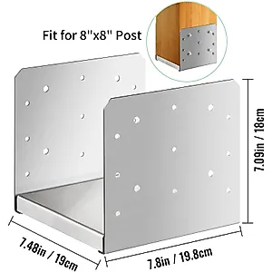 HomiShare 8"x 8" Post Base, 1Pcs Stainless Steel Post Anchor (Inner Size:7.8 x 7.48"), Adjustable Post Bracket Fits for 8"x8" Wood Post, Post Base for Rough Size Lumber (8"x8", 1Pcs)